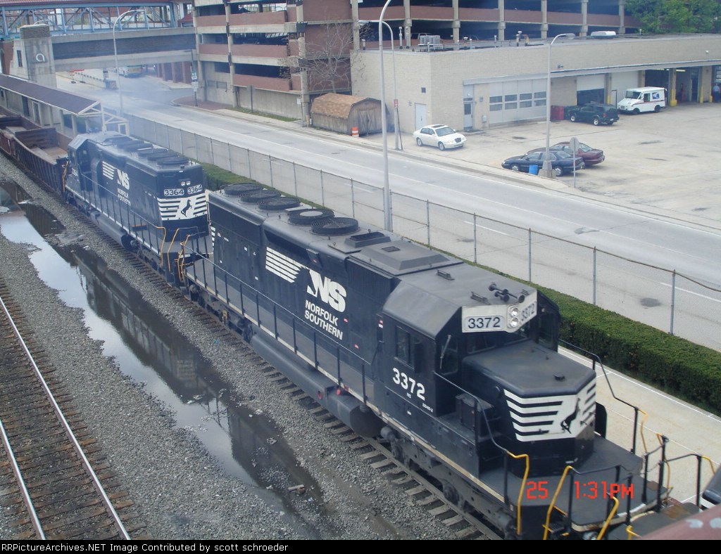 NS 3364 & NS 3372 push a steel slab Gondola Train WB
